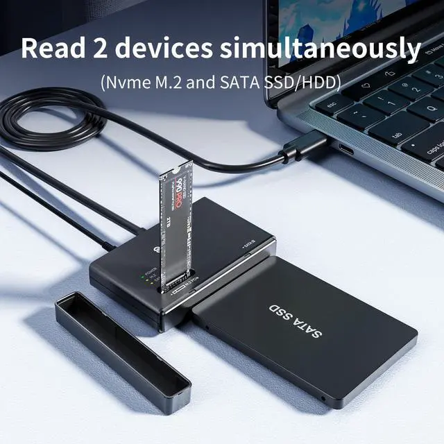 SUIDEK M.2 NVMe SSD Adapter, Type-C 10Gbps to M.2 and SATA Hard Drive Reader External M2 PCIe ...