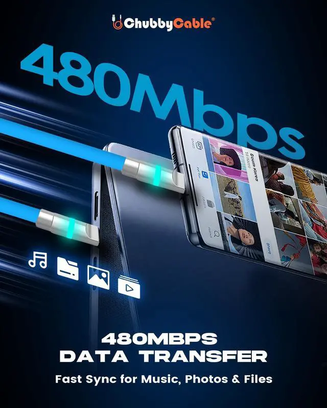 chubbycable Neon Chubby - Fast Charge Cable with Smart Light RGB Color ...