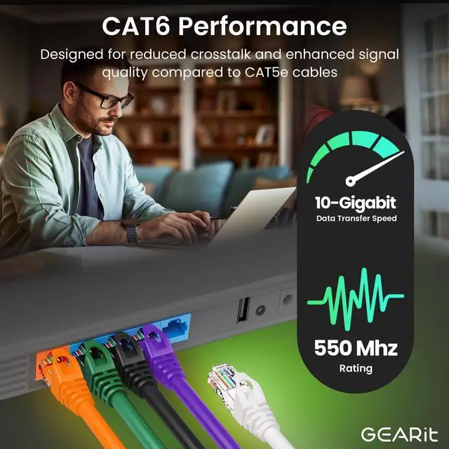 GEARit 100-Pack Cat6 Patch Cable 3 Feet Cat 6 Ethernet Cable Snagless ...