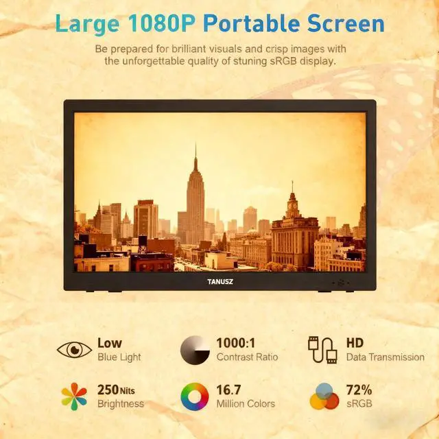 PJGCWB 15.6" Portable Monitor,1080P HD USB-C HDMI Second External ...