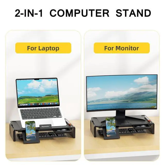 Heymaster Ergonomic Monitor Stand Riser, Laptop Stand Foldable Muti ...