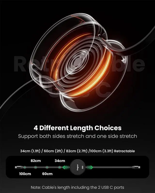 Fasgear Retractable USB C Cable 240W 2 Pack 3.3ft Type C Cord 5A Fast ...