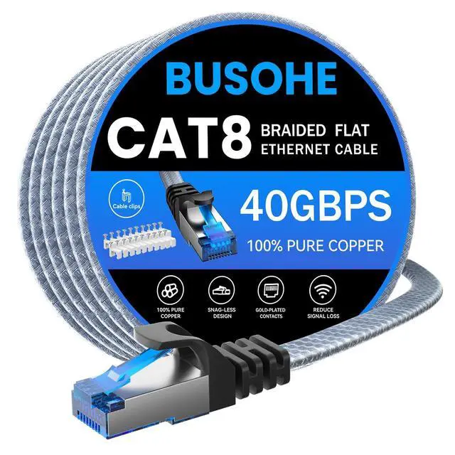 BUSOHE Cat 8 Ethernet Cable 40 ft, Nylon Braided High Speed Heavy Duty ...
