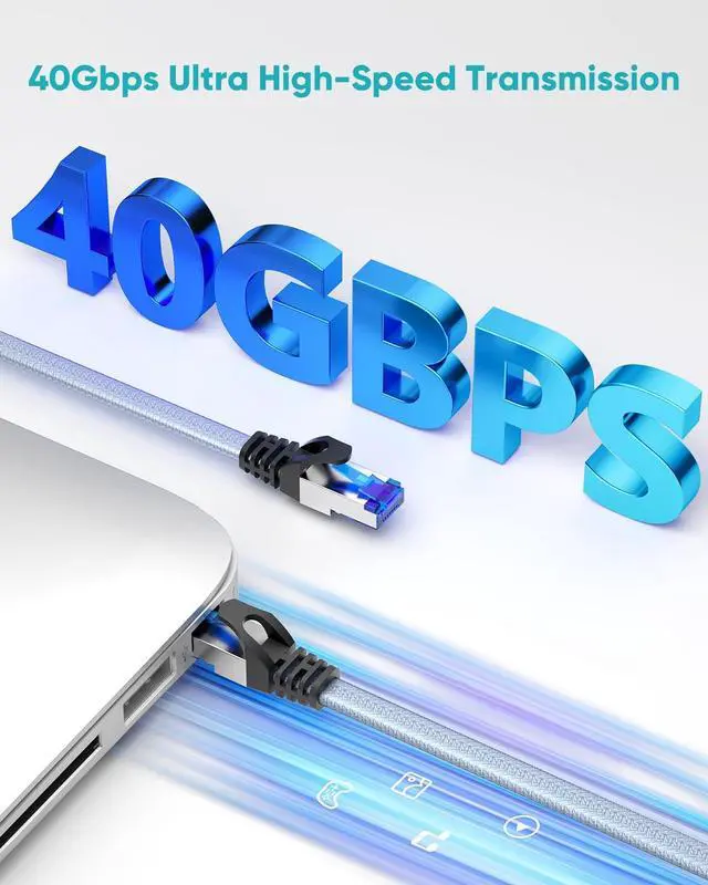 BUSOHE Cat 8 Ethernet Cable 40 ft, Nylon Braided High Speed Heavy Duty ...