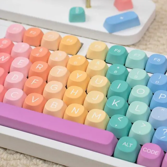 Hunfuthr Rainbow MOA Profile Keycaps, 126 Keys Cute Candy PBT Keycaps ...