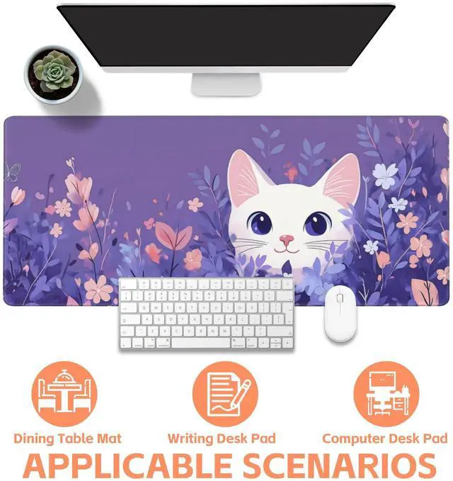 NIYLYNSYN Cute White Cat Gaming Mouse Pad,Large Non-Slip Thick Stitched ...