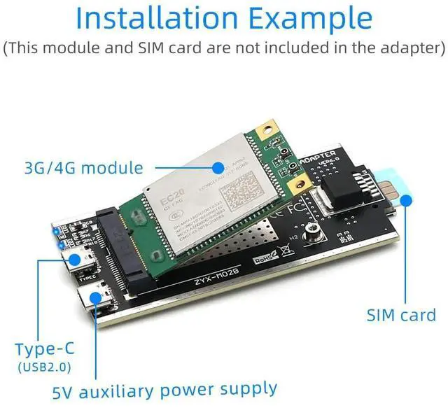 HLT Mini PCI-E to USB 2.0(Type C) Adapter with SIM Card Slot and ...