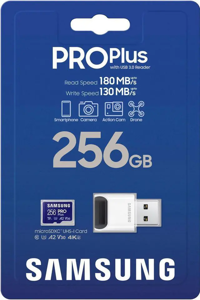 Samsung Pro Plus + Reader 256gb Microsdxc Memory Card, Up-to 180mb/s ...