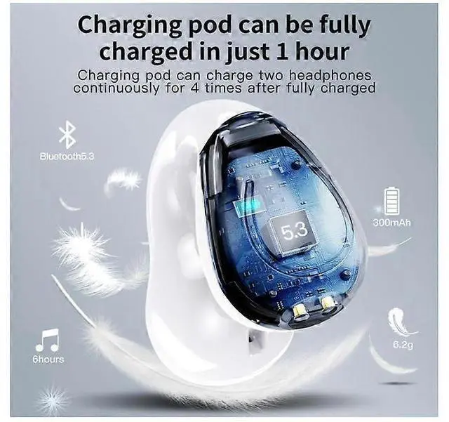 Bluetooth 5.3 Wireless Earbuds with LED Case, IPX7 Waterproof Ear Clip ...