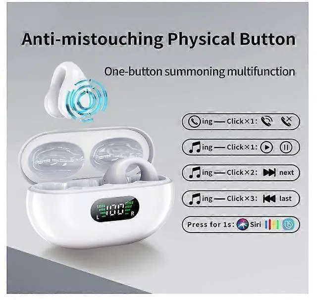 Bluetooth 5.3 Wireless Earbuds with LED Case, IPX7 Waterproof Ear Clip ...