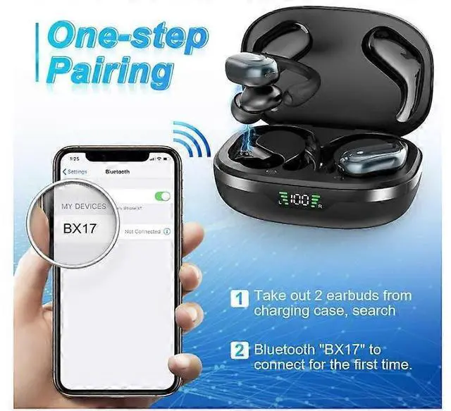 Black Bluetooth Earbuds 60H Playback, Noise Cancelling Wireless ...