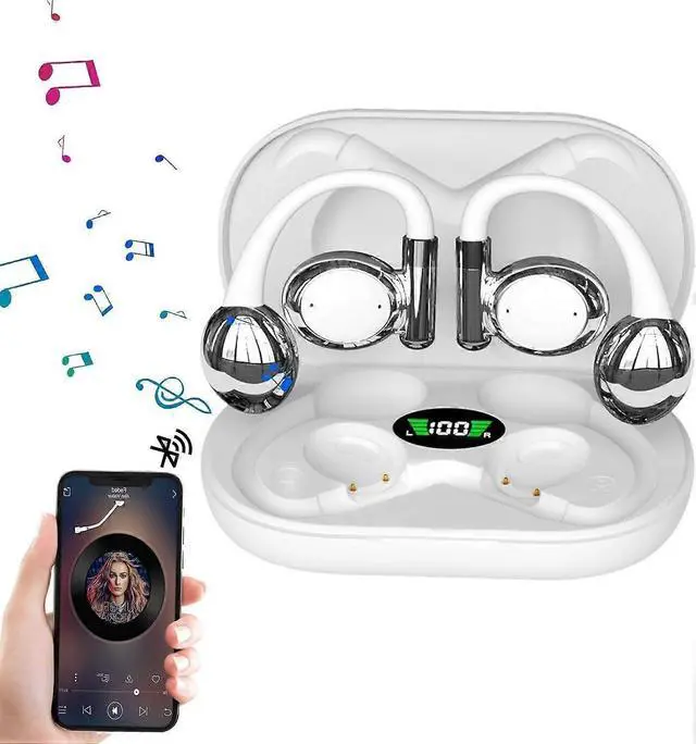 Wireless Open Ear Earbuds with Digital Display, 49H Battery Clip-On ...
