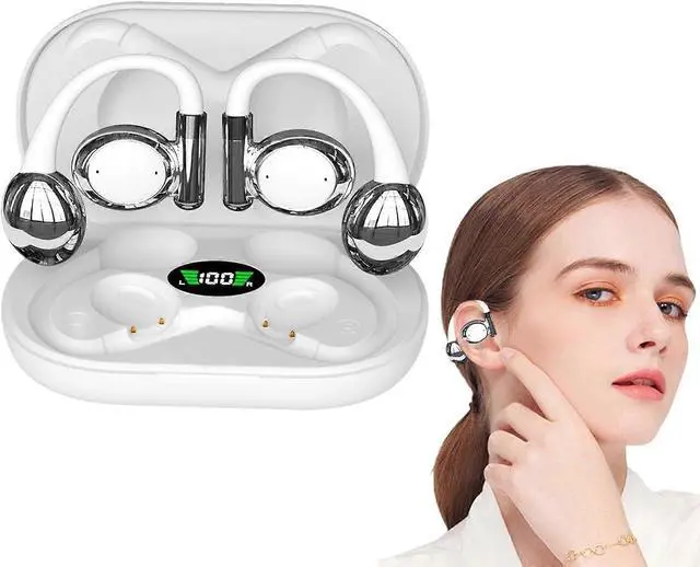 Wireless Open Ear Earbuds with Digital Display, 49H Battery Clip-On ...