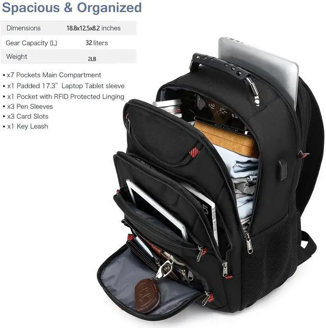 Boavan Laptop Backpack for men, 17.3 inch Laptop Bag with USB Port ...