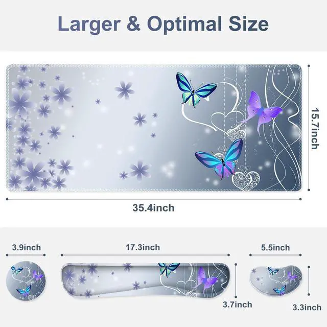 Cute Butterfly Desk Mat, Florals 4 in1 Large Gaming Mouse Pad Set ...