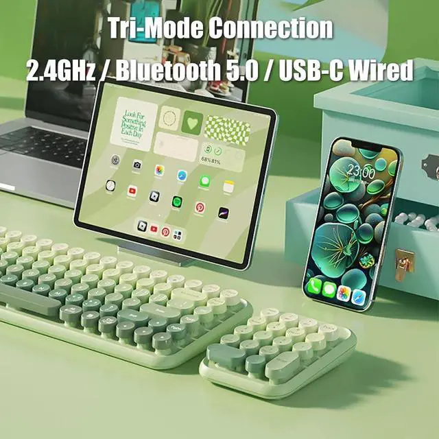 TISHLED Typewriter Style Number Keypad Wireless 2.4G/Bluetooth/USB-C ...