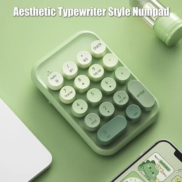 TISHLED Typewriter Style Number Keypad Wireless 2.4G/Bluetooth/USB-C ...
