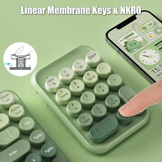 TISHLED Typewriter Style Number Keypad Wireless 2.4G/Bluetooth/USB-C ...