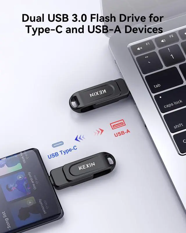 KEXIN 128GB USB C Flash Drive Dual Thumb Drive 100MB/s Swivel USB-A ...