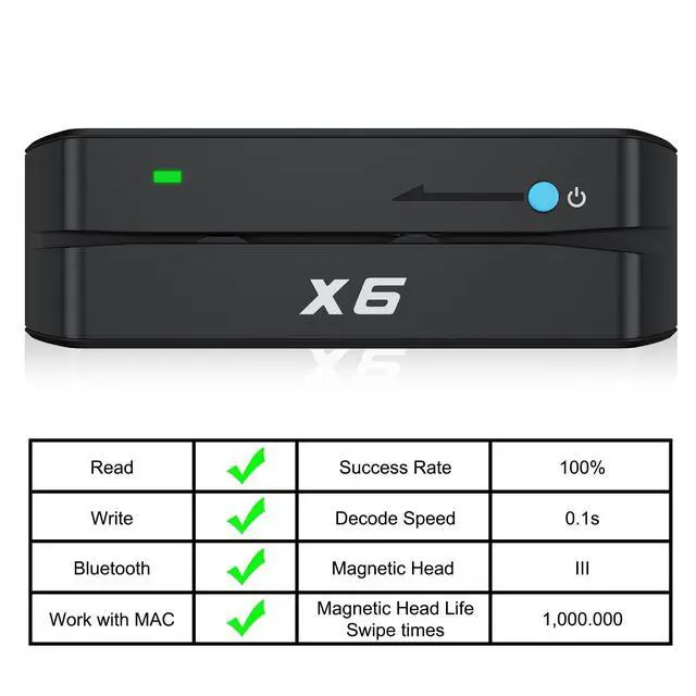 X6 BT Bluetooth Magnetic VIP Card Reader Writer USB 3 Tracks Swipe ...