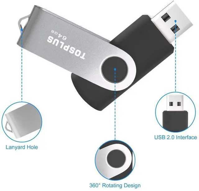TOSPLUS 5Pack 64GB USB 2.0 Flash Drives Thumb Drives Memory Stick Jump ...