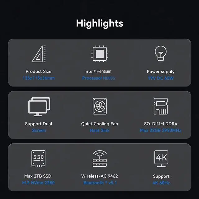 Intel Nuc 11 NUC11ATKPE Atlas Mini pc Intel Celeron N6005 15W Intel UHD ...