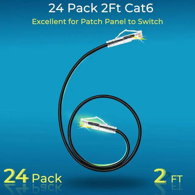 Rapink Patch Cables Cat6/ Cat6a 2ft (24 Pack) Slim, Cat6a Ethernet ...