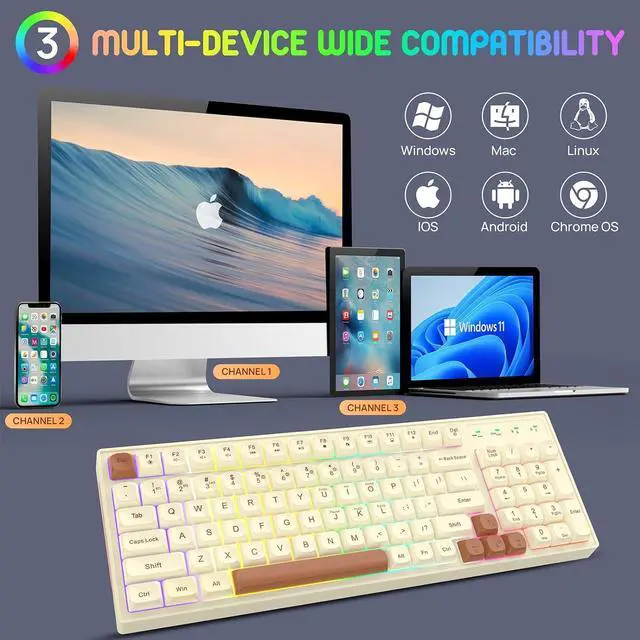 KOLMAX BK98 Wireless Gaming Keyboard, Dual Mode 2.4G/Bluetooth Gaming ...