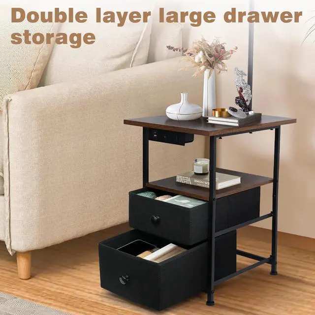 PESRAE Floor Lamp with Table & 2 Drawers, End Table with 3 Color ...