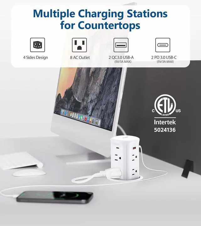 Pop up Outlet for Countertop,3 inch Hole Desktop Power Grommet,8 ...