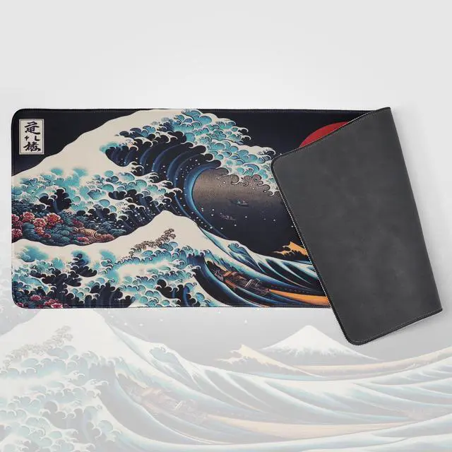 XL Gaming Mouse pad/Desk mat,Retro Kanagawa,Stitched Edges,Waterproof ...
