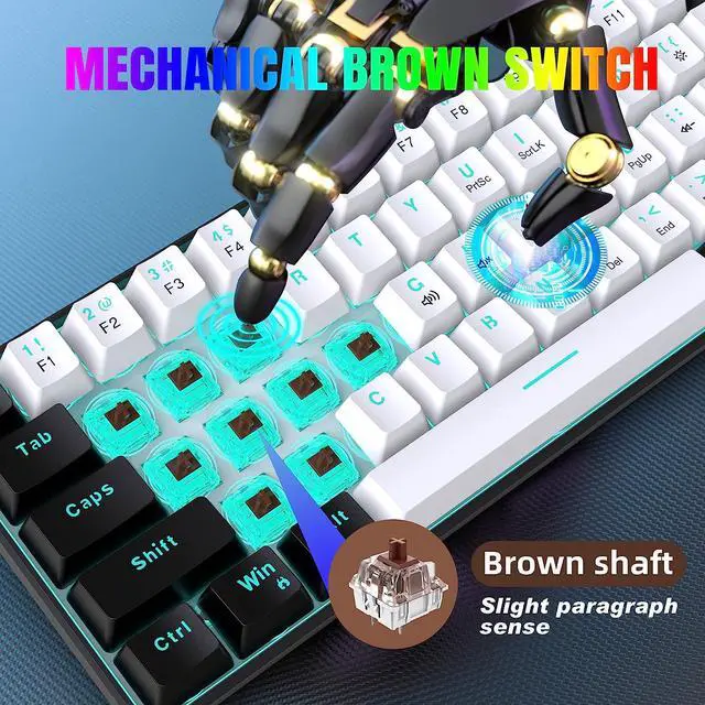 Snpurdiri 60% Wired Mechanical Gaming Keyboard, Ice Blue LED Backlit 61 ...