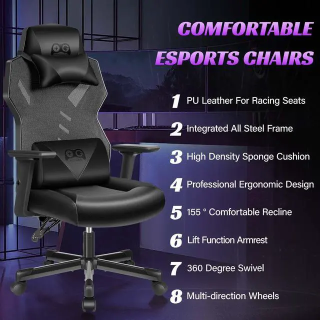 Primy Breathable Racing Style Swivel Gaming Chair, Adjustable Ergonomic ...