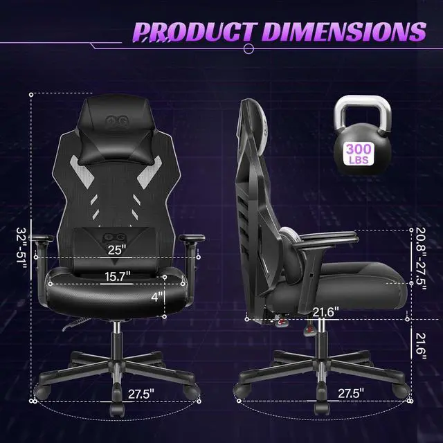 Primy Breathable Racing Style Swivel Gaming Chair, Adjustable Ergonomic ...