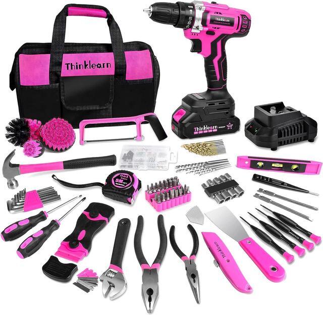 ThinkLearn Tool Kit with 20V Cordless Drill 265in lbs Pink Drill Set for Women Lady s Home