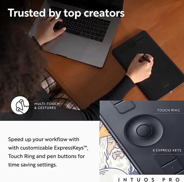 Wacom Intuos Pro Medium Bluetooth Graphics Drawing Tablet, 8 ...