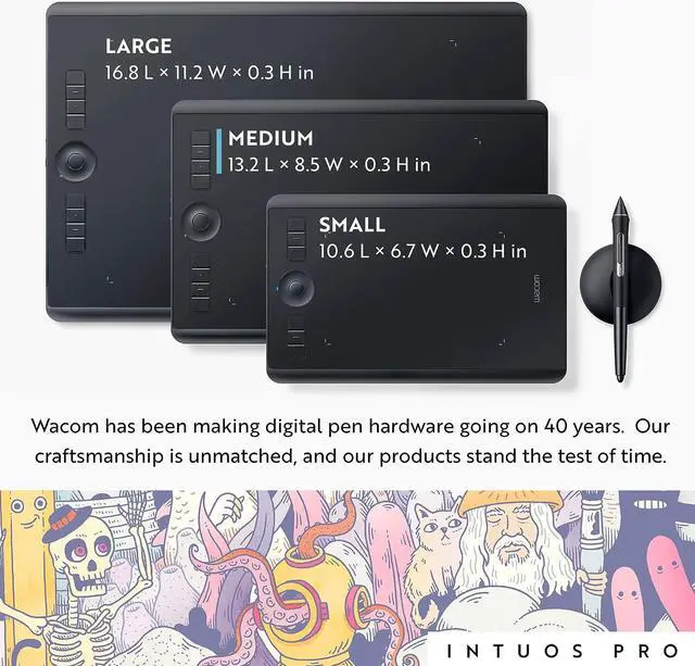 Wacom Intuos Pro Medium Bluetooth Graphics Drawing Tablet, 8 ...