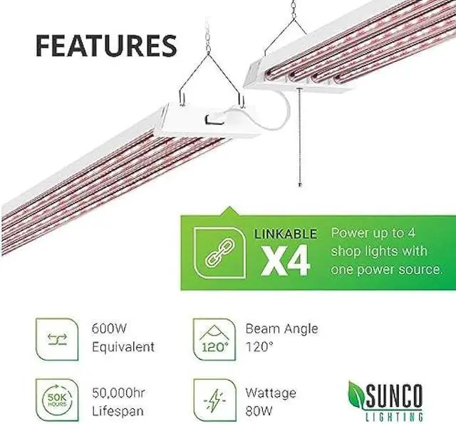 Sunco 4 Pack 4FT LED Grow Lights Full Spectrum for Indoor Plants 80W ...