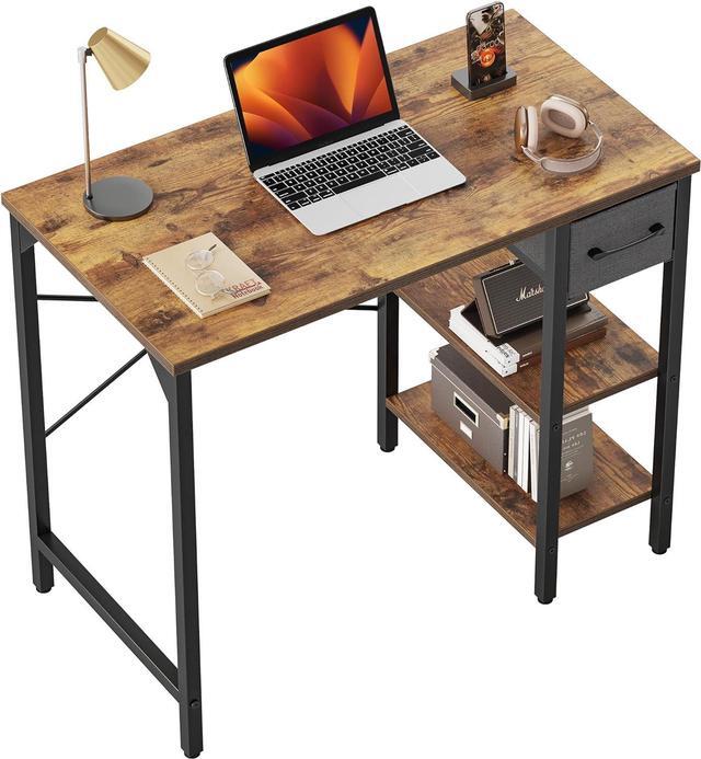 CubiCubi Computer Desk 35 Inch Small Home Office Desk with Drawer Storage Shelves for Small Space Writing Study Desk Rustic Brown Newegg