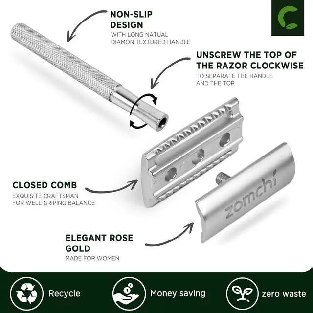 ZOMCHI Double Edge Safety Razor for Men & Women, Metal Razor with 5 ...