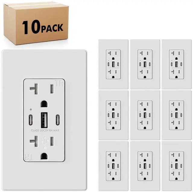 Micmi USB C Wall Outlet, 40W 8.0 Amp 3-Port USB C Outlet 20A Tamper ...