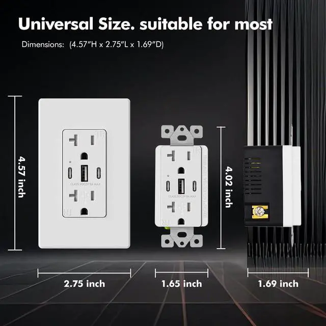 Micmi USB C Wall Outlet, 40W 8.0 Amp 3-Port USB C Outlet 20A Tamper ...