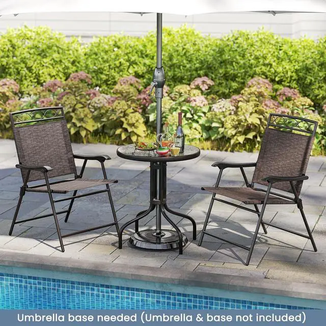 Giantex Patio Dining Set Round Glass Table with 2 Patio Folding Chairs ...