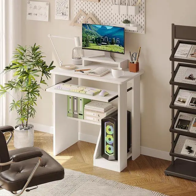 ALISENED 30" Small Computer Desk with Keyboard Tray Monitor Stand ...
