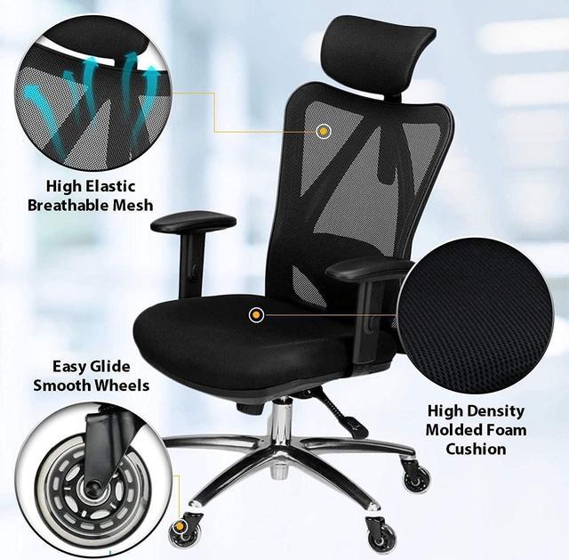 Duramont Ergonomic Office Chair Adjustable Desk Chair with Lumbar Support and Rollerblade Wheels High Back Chairs with Breathable Mesh Thick Seat Cushion Head and Arm Rests Reclines Newegg