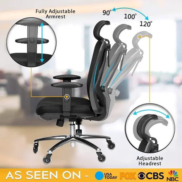 Duramont Ergonomic Office Chair Adjustable Desk Chair with Lumbar Support and Rollerblade Wheels High Back Chairs with Breathable Mesh Thick Seat Cushion Head and Arm Rests Reclines Newegg