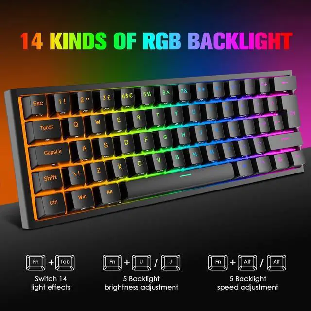 MZ60 Luna Hot Swappable Mechanical Gaming Keyboard 61 Keys, 56% OFF