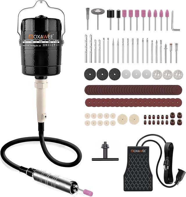 Flex Shaft Grinder Rotary Tool GOXAWEE Hanging Grinding Machine with 3 Jaw Chuck Stepless Speed Foot Pedal Power Multi Function Tool with 131pcs Accessories for DIY and Crafting Projects Newegg