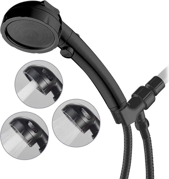 HANLIAN High Pressure Shower Head with Pause Function, 3 Spray Settings ...