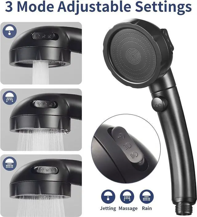HANLIAN High Pressure Shower Head with Pause Function, 3 Spray Settings ...